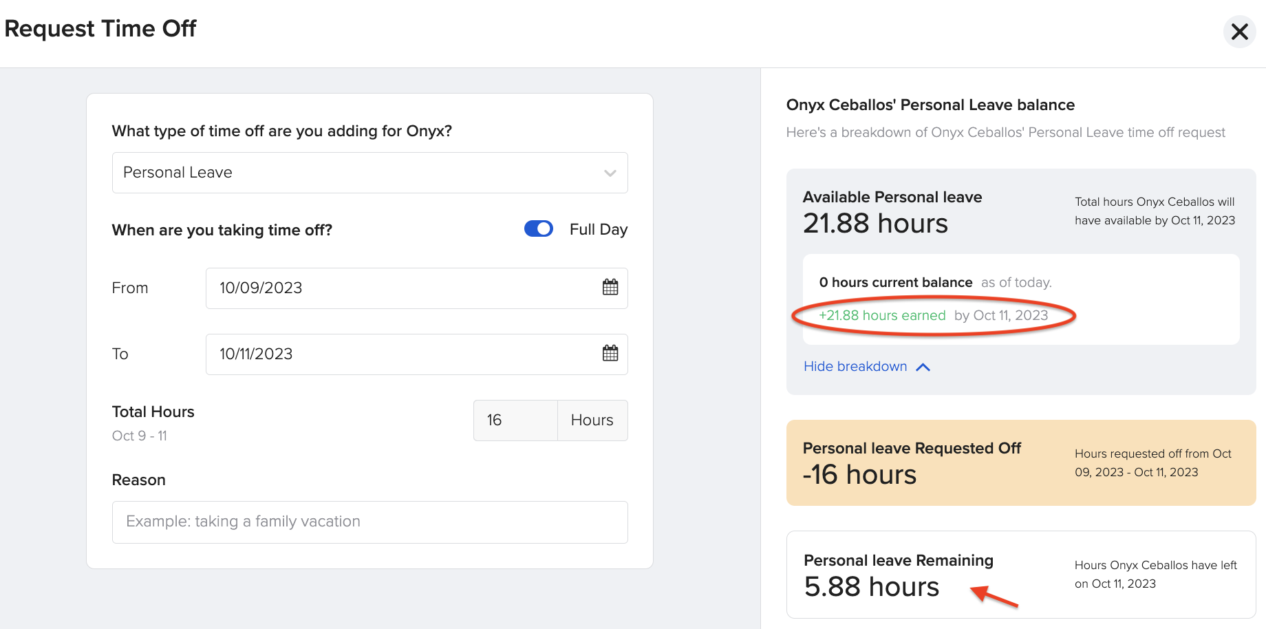 How to view future Time Off Accruals