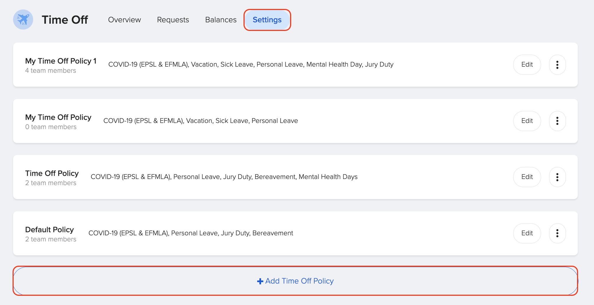 How do I set up a Time Off policy?