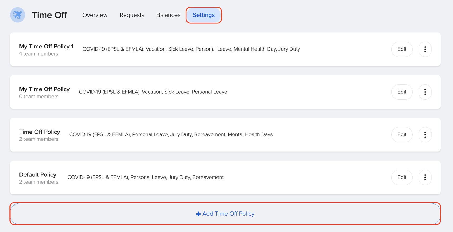 How do I set up a Time Off policy?