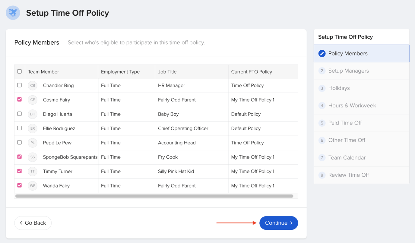 How do I set up a Time Off policy?