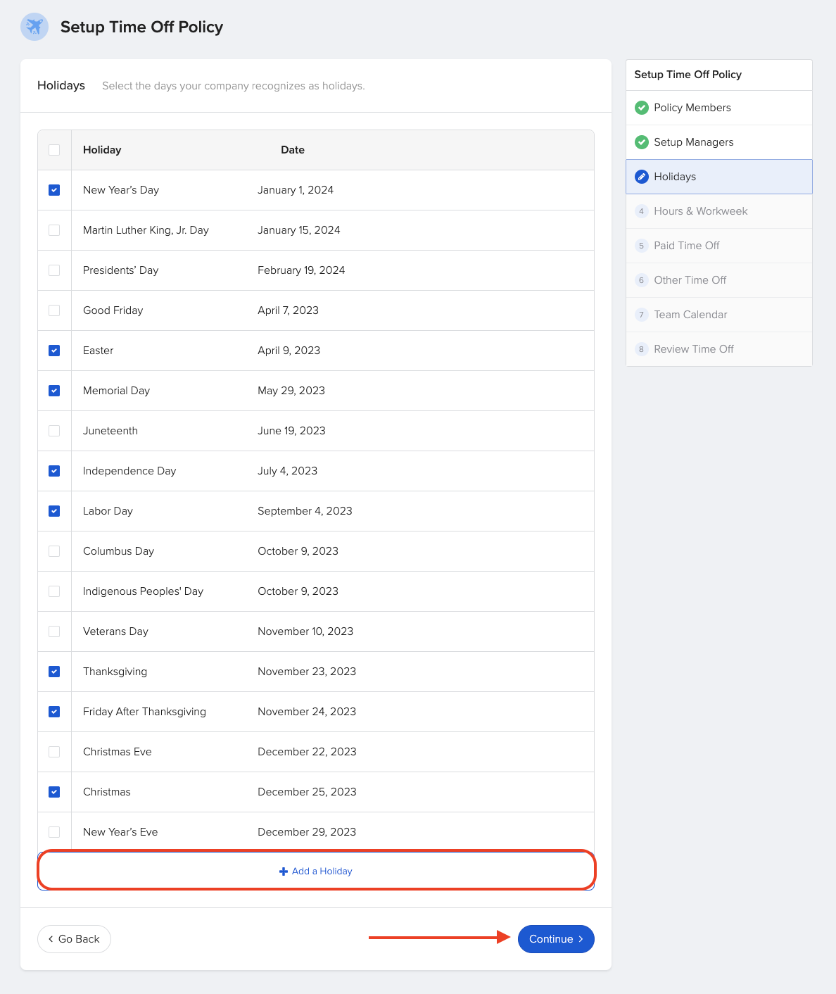 How do I set up a Time Off policy?