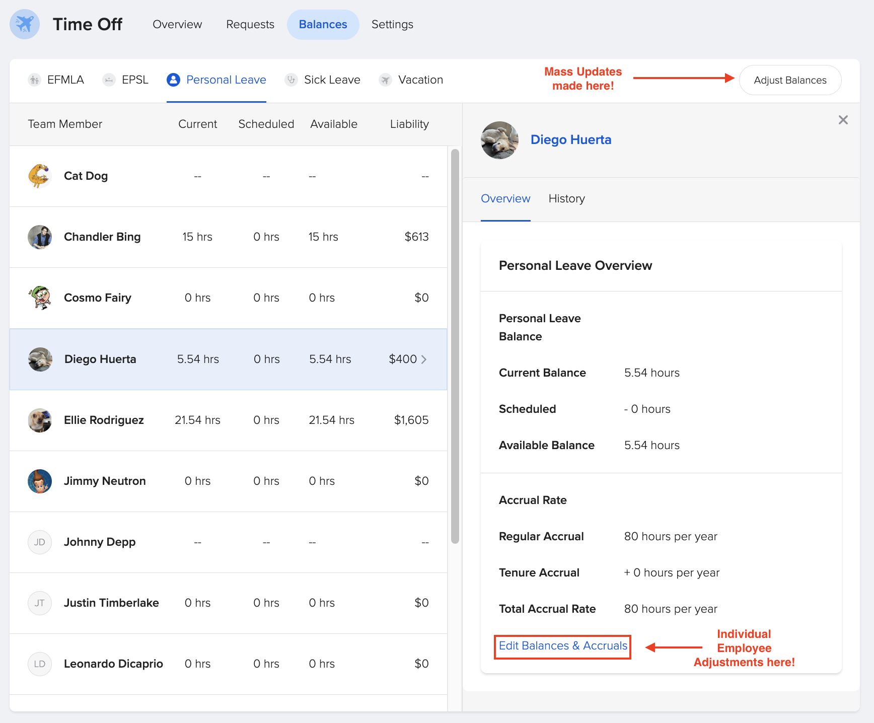 Adjusting a Current PTO Balance
