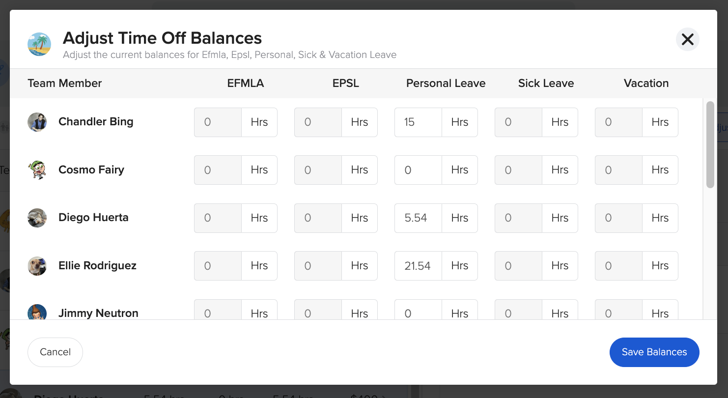 Adjusting a Current PTO Balance