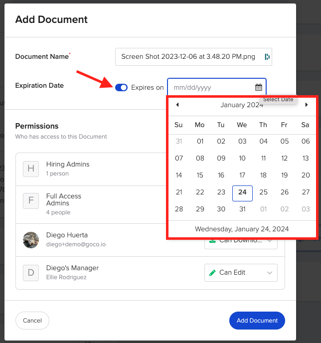 How do I set Document Expiration Dates?