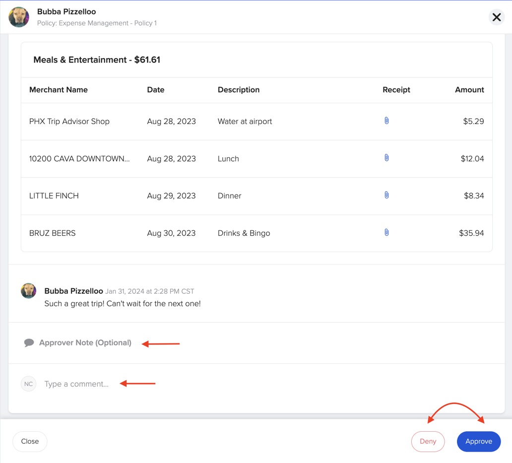 How to approve or deny an Expense Management request?