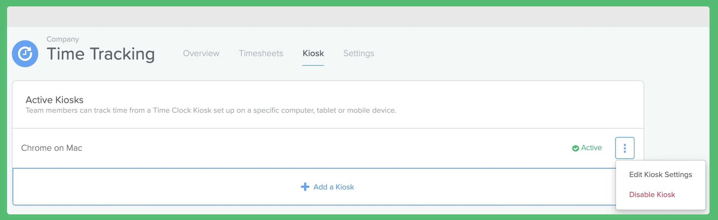 Setting up the Time Tracking Kiosk